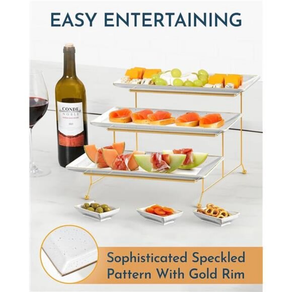 Dining | 3 Tier Serving Tray Stand Sturdy Collapsible Gold Tiered Stand ...